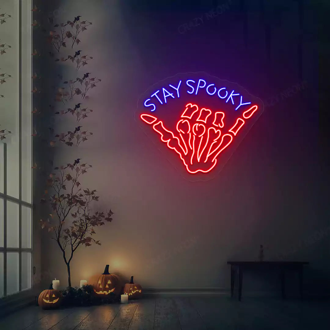 Buy Stay Spooky Skeleton Hand LED Neon Sign for Decor – Crazy Neon